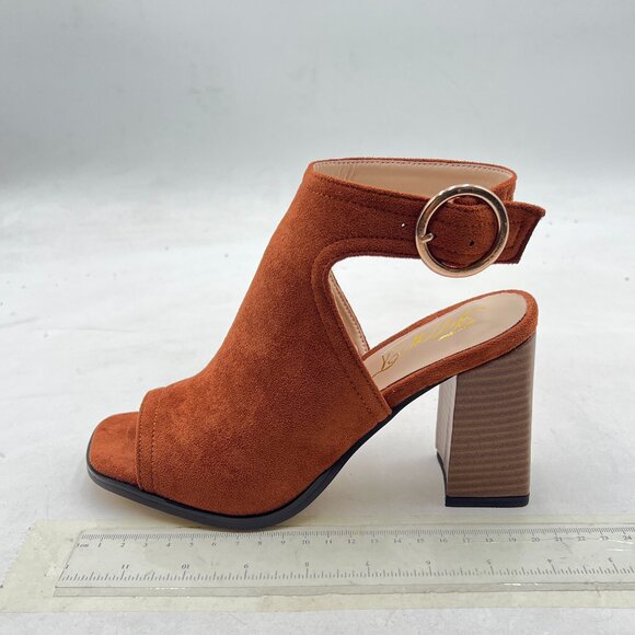 Fowt | Shoes | Fowt Saddle Brown Peep Toe Ankle Strap Bootie Stacked ...